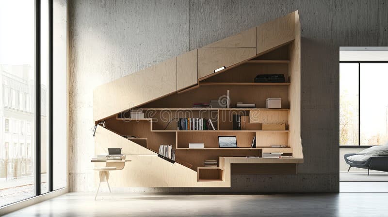 Creative Storage Solutions in Minimalist Apartment. Stock Image - Image ...