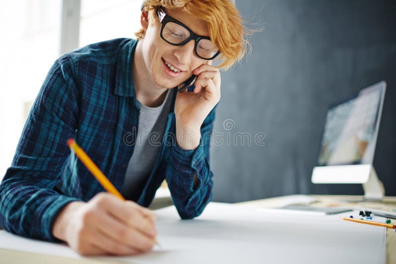 Creative Student Talking by Phone at Workplace Stock Photo - Image of ...