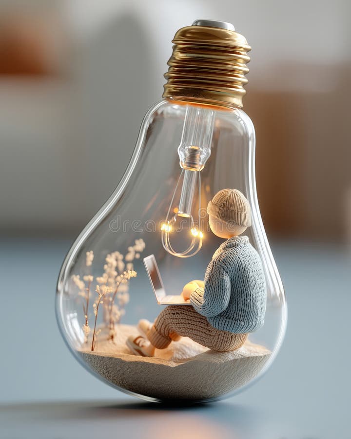 Creative Student Exploring Ideas in a Cozy Light Bulb Workspace ...