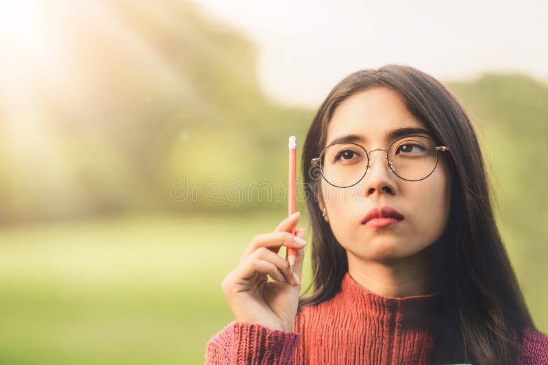 Creative Student Girl Thinking or Planning Future. Stock Image - Image ...
