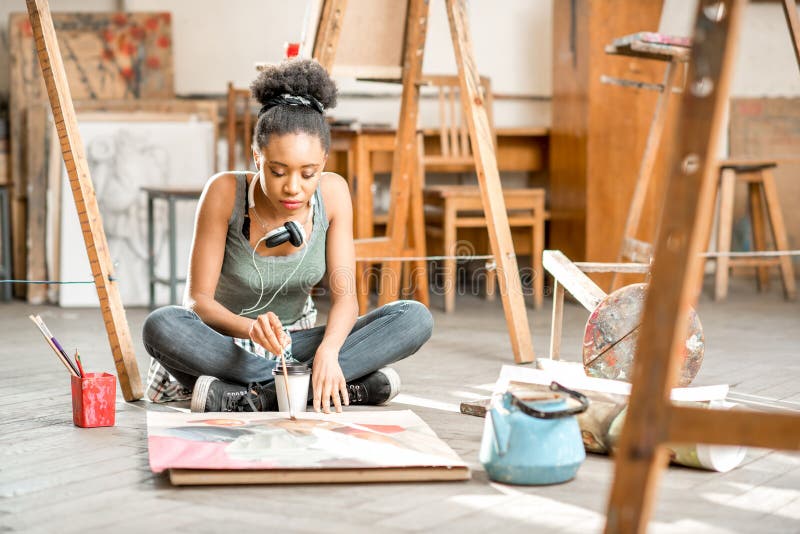 Creative Student Painting at the University Stock Image - Image of ...