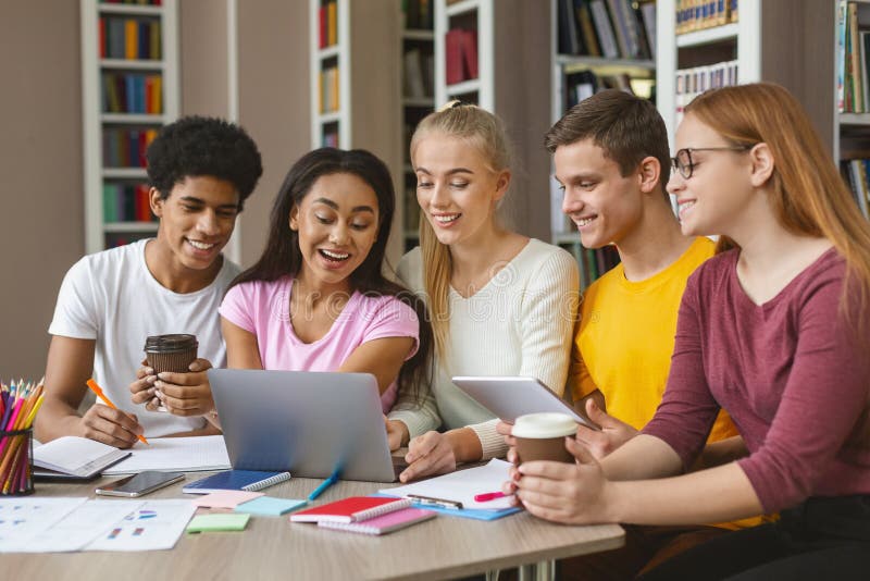 Creative Students Working on Project in Front of Laprop Stock Image ...