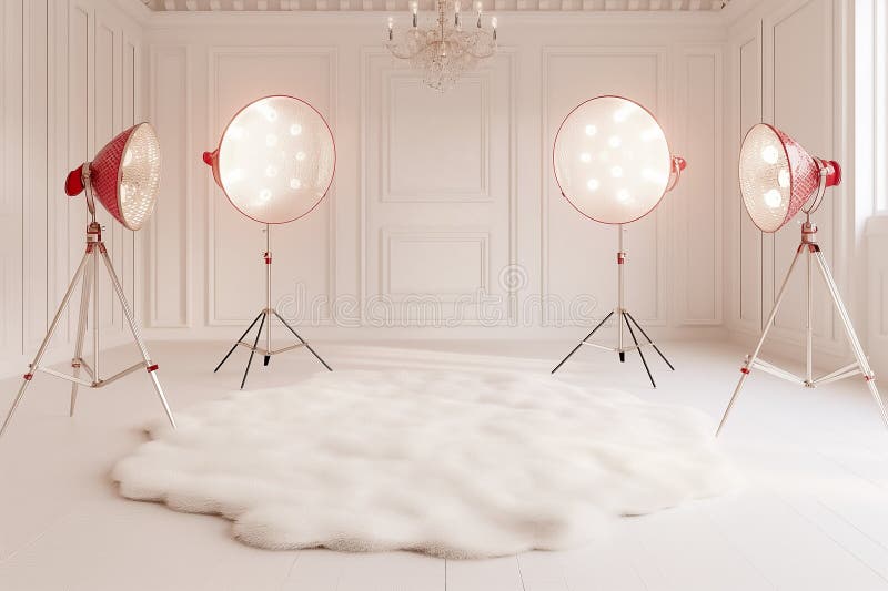 A Creative Studio Features Three Softbox Lights Symmetrically Placed on ...