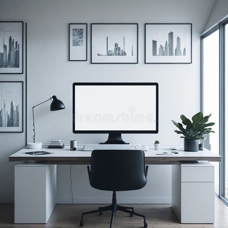 Creative Studio Setup: the Desktop Computer Hub - Computer with a Blank ...