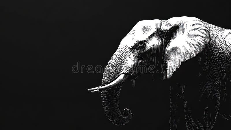 Creative Studio Style Portrait of Elephant with Tusks Against Solid ...