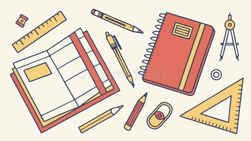 Creative Study Setup, Notebook and Drawing Tools, Learning Desk, Vector ...