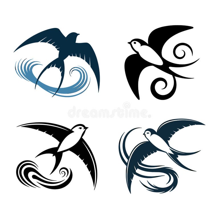 Creative and Stylish Swallow Vectors Bundle Pack with Unique Wave ...