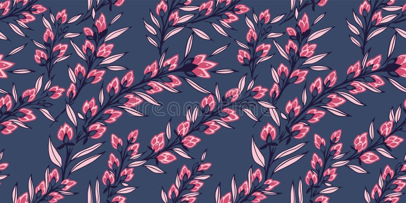 Creative Stylized Branches Leaves with Buds Flowers Intertwined in a ...