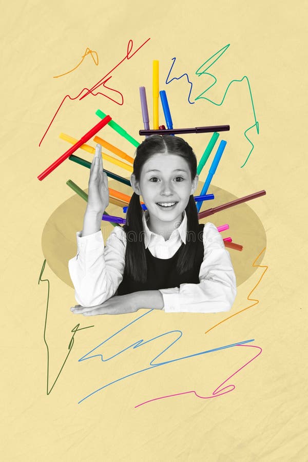 Creative Surreal Template Collage of Black White Effect Schoolchild ...