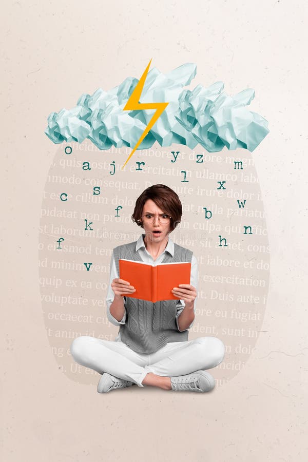 Creative Surreal Template Collage of Lady Learner Study Reading ...