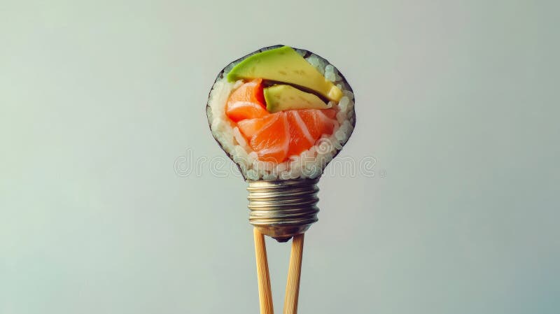 Creative Sushi Light Bulb on Chopsticks, Abstract Food Art Concept ...