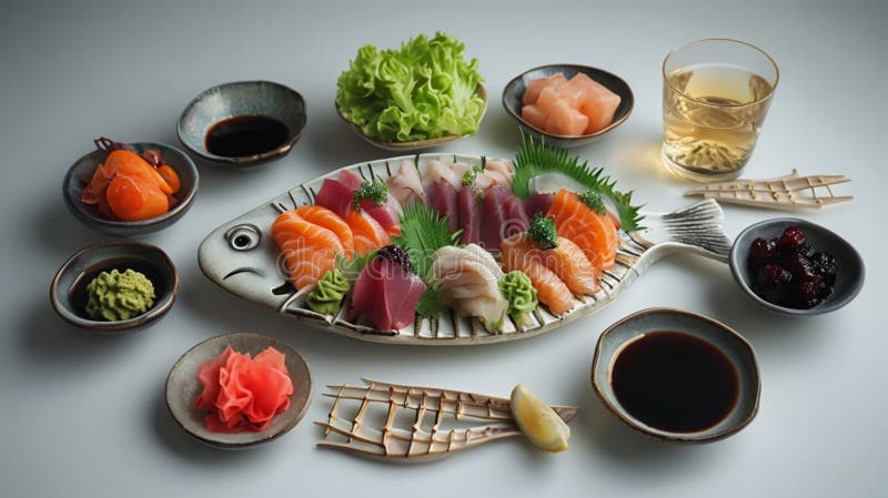 Creative Sushi Platter Shaped Like a Fish Stock Illustration ...