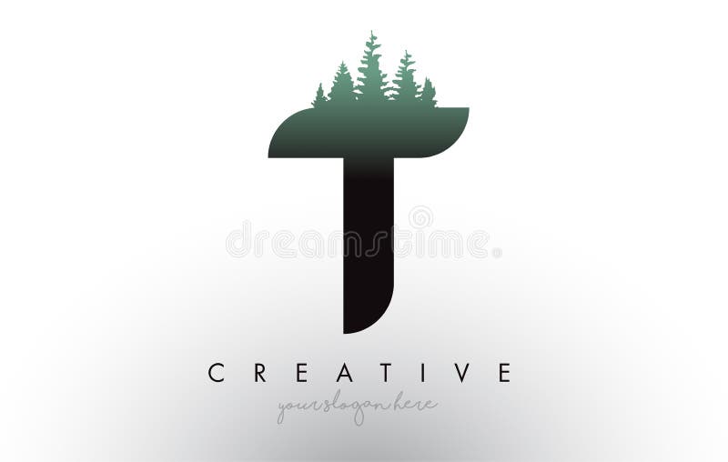 Creative T Letter Logo Idea with Pine Forest Trees. Letter T Design ...