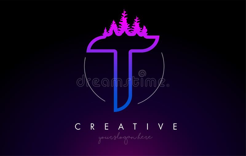 Creative T Letter Logo Idea with Pine Forest Trees. Letter T Design ...