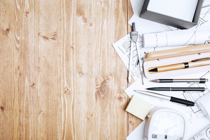 Creative Table with Objects Stock Photo - Image of architecture, clock ...