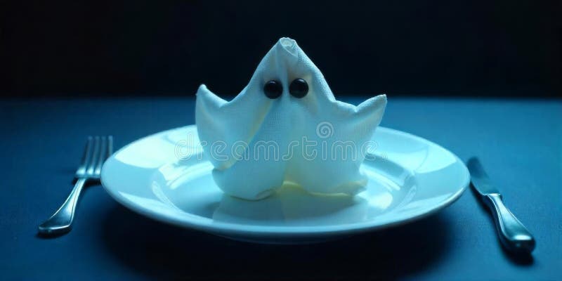 Creative Table Setting Featuring a Ghost-shaped Napkin on a Dining ...
