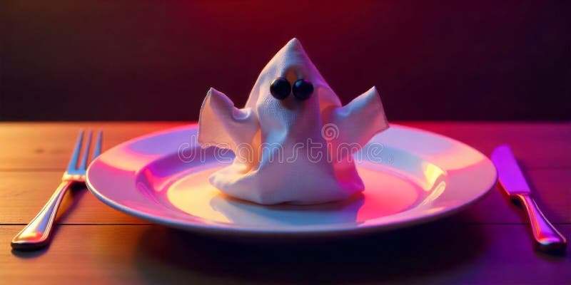 Creative Table Setting with a Ghost-shaped Napkin on a Plate ...