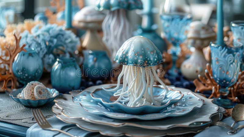 Creative Table Setting with Jellyfish-Inspired Dinnerware. Ceramic Set ...