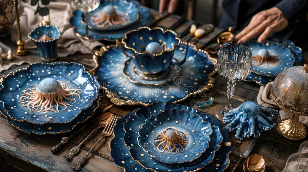 Creative Table Setting with Jellyfish-Inspired Dinnerware. Ceramic Set ...