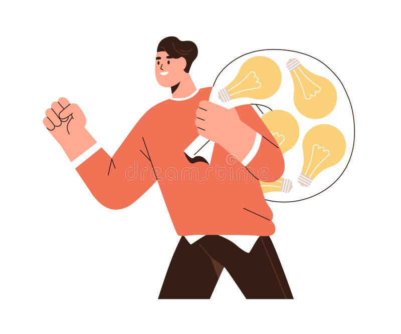 Creative Talented Man with Many Lightbulbs, Ideas. Opportunities ...