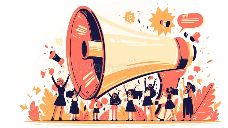 Creative Team Announcing with a Giant Megaphone in Abstract Style Stock ...