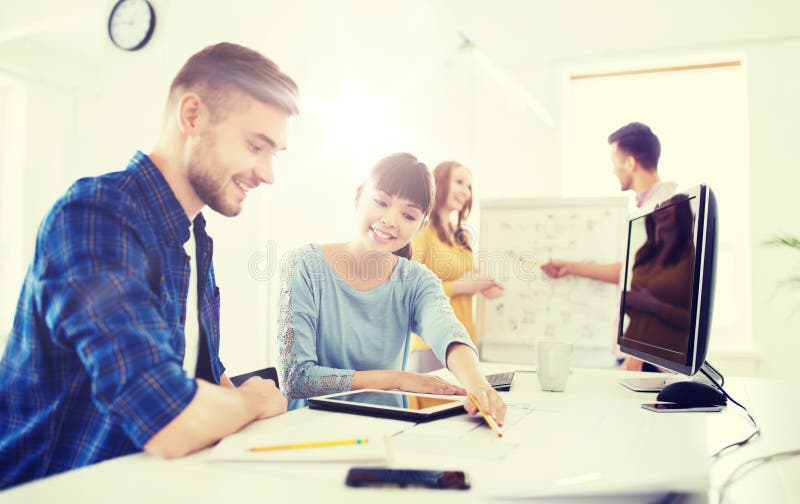 Creative Team with Blueprint at Office Stock Photo - Image of concept ...