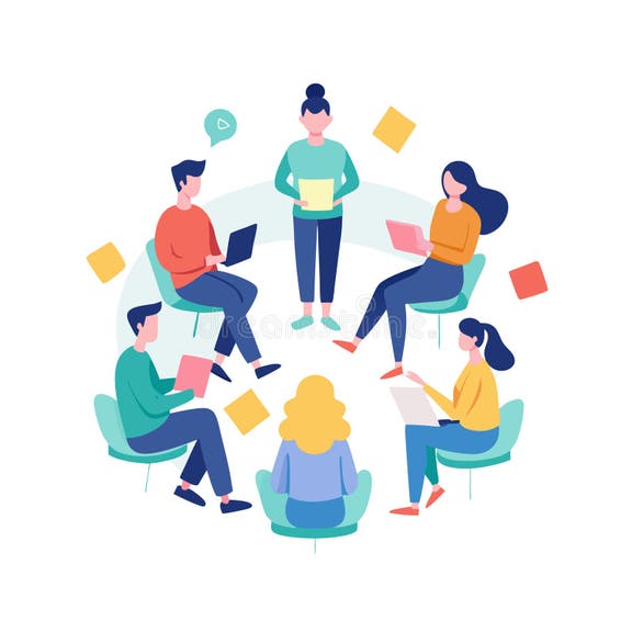 Creative Team Brainstorming in a Circle, Using Laptops and Tablets in a ...