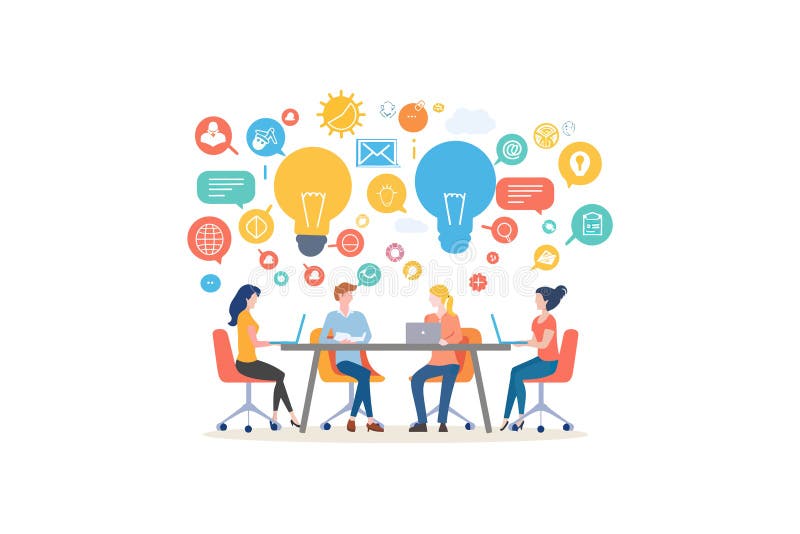 Creative Team Brainstorming with Ideas. Vector Illustration Design ...