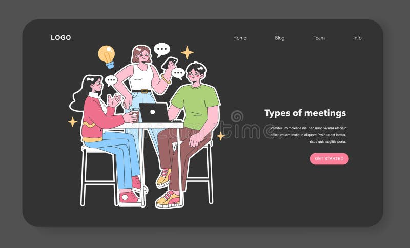 Creative Team Collaborates at a Cafe. Flat Vector Illustration Stock ...