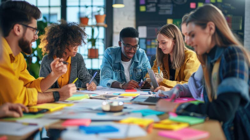 A Creative Team Collaborates in a Vibrant Workspace, Engaging in ...