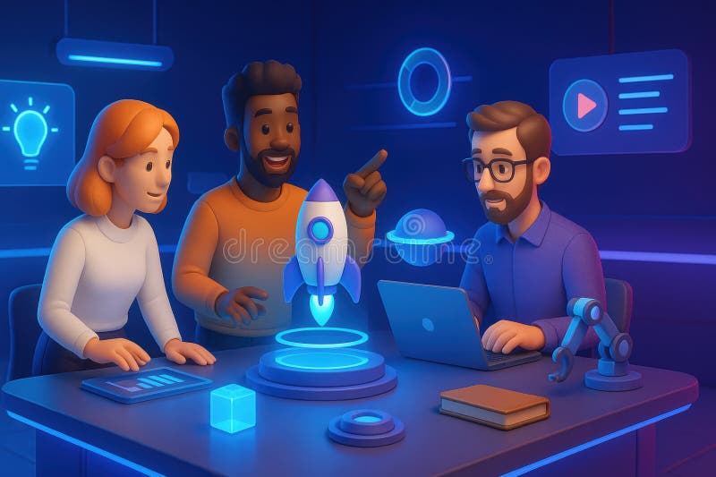 Creative Team Collaborating on Innovative Technology Development in ...