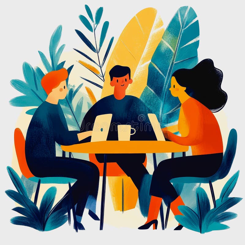 Creative Team Collaboration in a Bright Workspace Surrounded by Lively ...