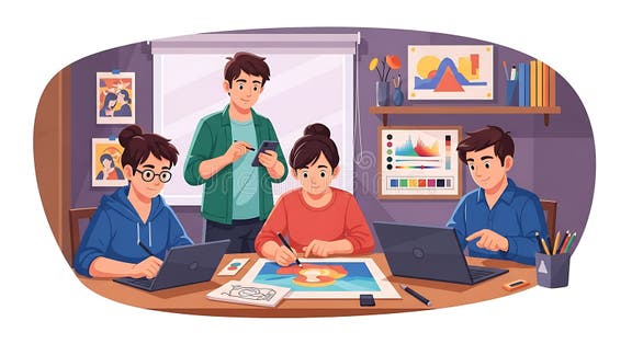 Creative Team Collaboration in Design Studio Stock Illustration ...