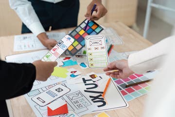 Creative Team Collaboration on UX UI Design Concepts with Wireframes ...