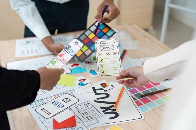 Creative Team Collaboration on UX UI Design Concepts with Wireframes ...