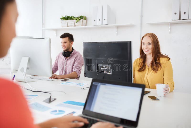 Creative Team with Computers Working at Office Stock Image - Image of ...