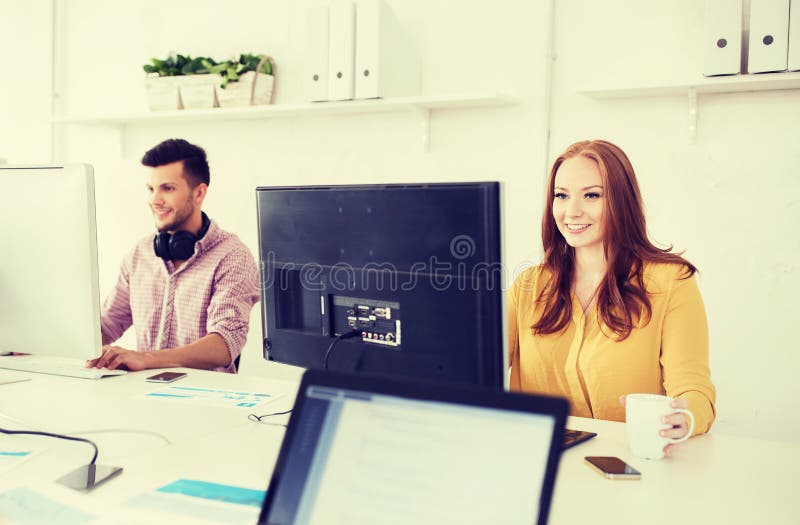 Creative Team with Computers Working at Office Stock Image - Image of ...