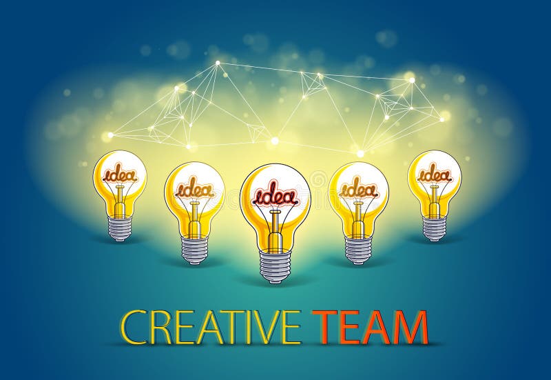 Creative Team Concept, Group of Five Shining Light Bulbs Represents ...