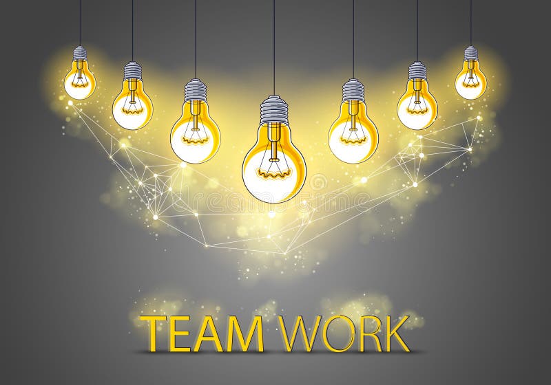 Creative Team Concept, Group of Five Shining Light Bulbs Represents ...