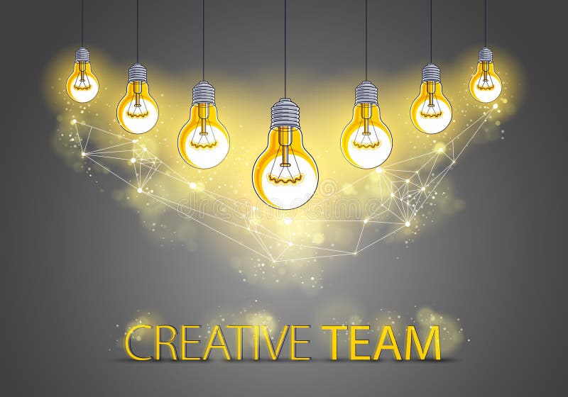 Creative Team Concept, Group of Five Shining Light Bulbs Represents ...
