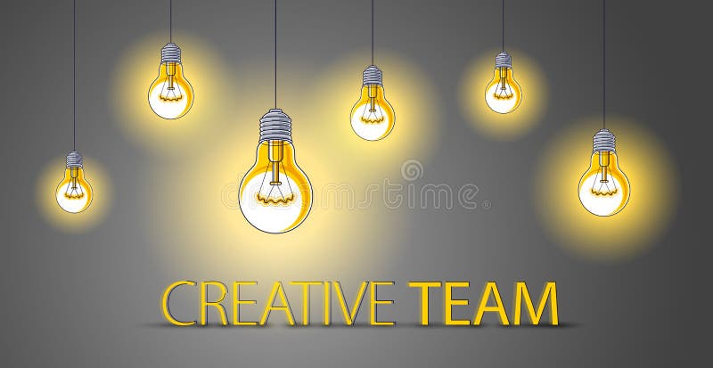 Creative Team Concept, Group of Five Shining Light Bulbs Represents ...
