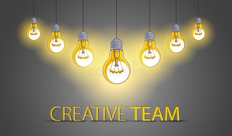 Creative Team Concept, Group of Five Shining Light Bulbs Represents ...