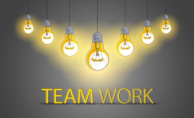 Creative Team Concept, Group of Five Shining Light Bulbs Represents ...