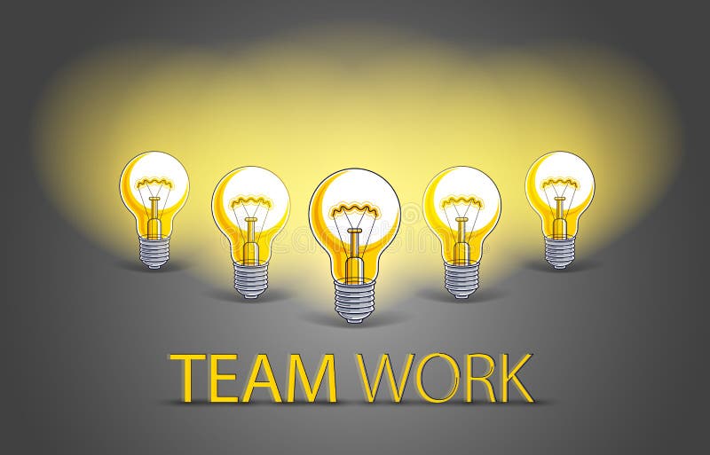 Creative Team Concept, Group of Five Shining Light Bulbs Represents ...