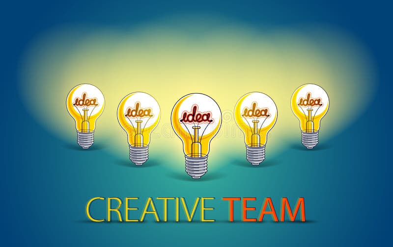 Creative Team Concept, Group of Five Shining Light Bulbs Represents ...