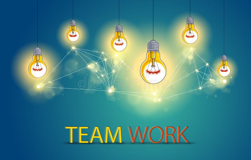 Creative Team Concept, Group of Five Shining Light Bulbs Represents ...