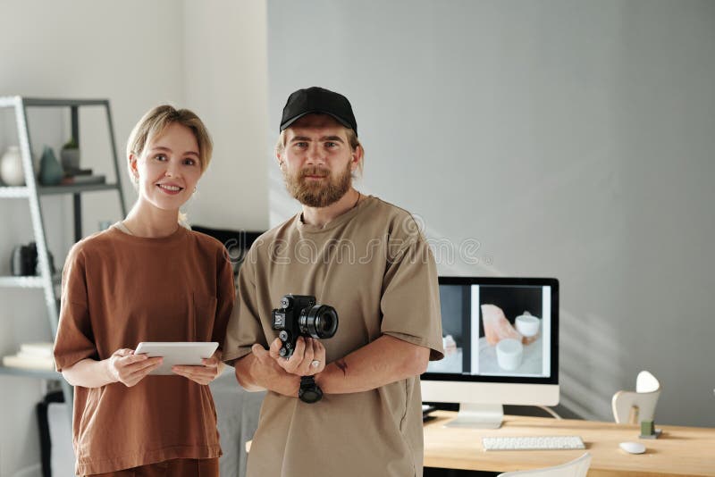 Creative Team Consisting of Young Successful Photographer and His ...