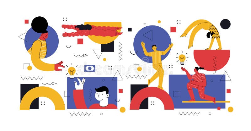 Creative Team Creating New, Building Abstract Structure, Working Under ...