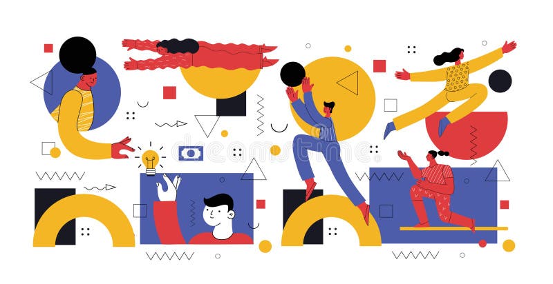 Creative Team Creating New, Building Abstract Structure, Working Under ...