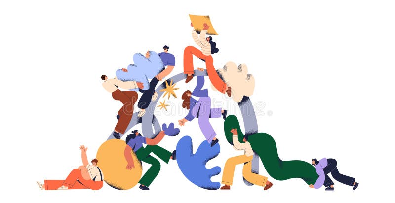 Creative Team Creating New, Building Abstract Structure, Working Under ...